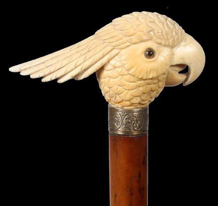 10. English Ivory Tropical Bird Cane-Late 19th Century-
