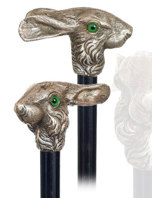 18. Silver Rabbit Head Cane-London hallmarks 1906-Subst
