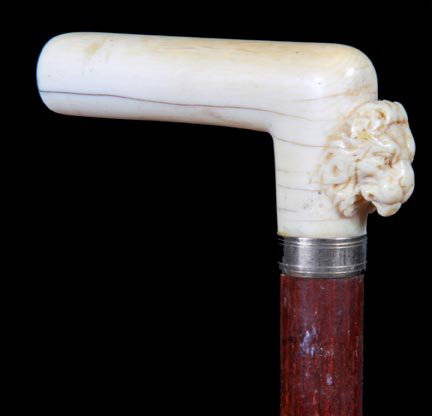 13. Ivory Lion Cane Ca. 1885 Carved Ivory Lion, Gold Me