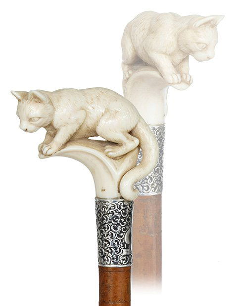 3. Ivory Cat Cane-Ca. 1880-Large ivory handle and its w