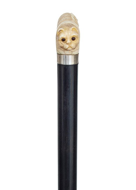 5. Ivory Cat Heads Cane-Ca. 1900-Ivory opera handle car