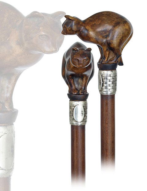 28. Cat Day Cane-Ca. 1920-Boxwood handle carved with a