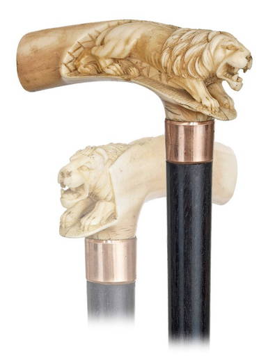 7. Ivory Lion Cane Ca. 1880 Well Shaped Ivory Handle,