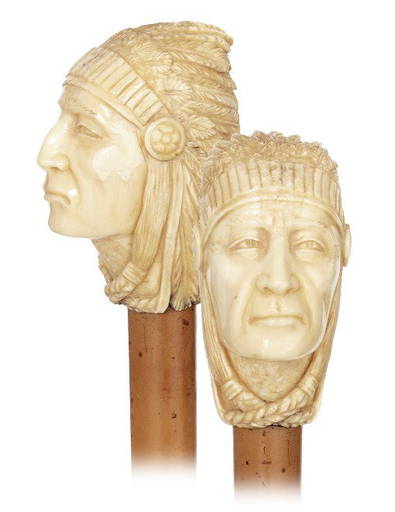 24. Spectacular Ivory Native American Indian Cane Ca.