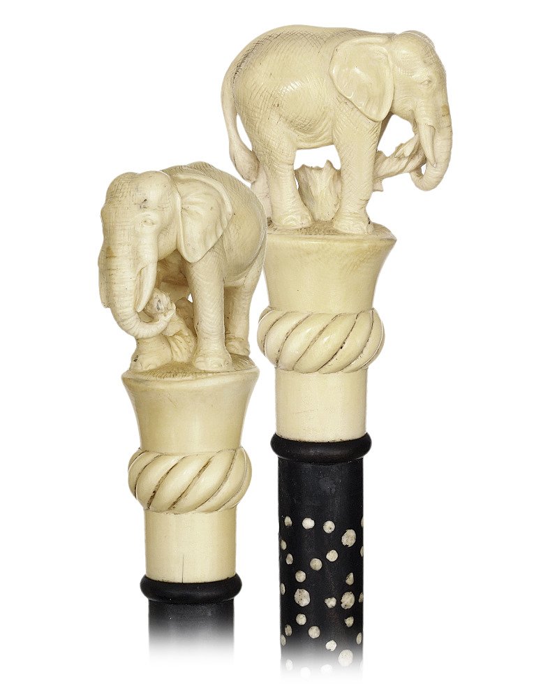 1. Spectacular Ivory Elephant Cane-Ca. 1880-Substantial