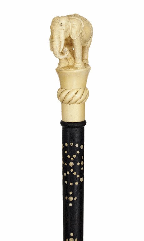 1. Spectacular Ivory Elephant Cane-Ca. 1880-Substantial : Lot 1