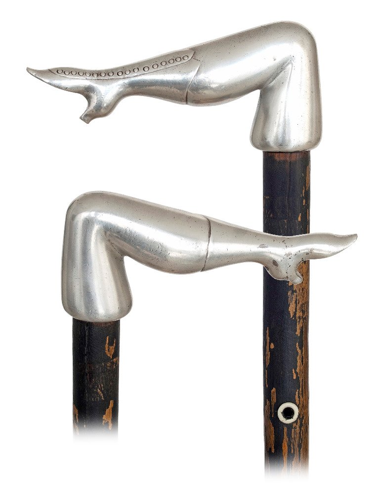 134. Naughty Leg Cane-Ca. 1890-A very heavy silver