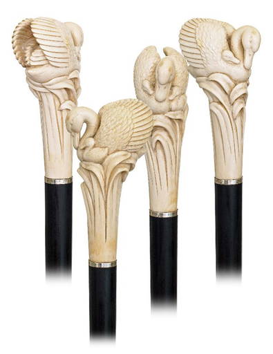 105. Ivory Figural Swan Cane Ca. 1890 Large Ivory