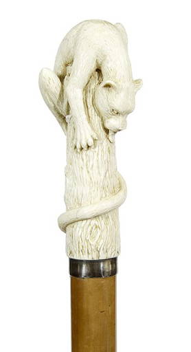 182. Ivory Puma Dress Cane Ca. 1890 A Massive Carved