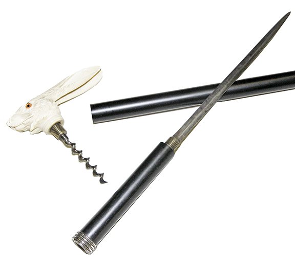 188. Ivory Corkscrew and Sword Rabbit Cane- Ca. : Lot 188