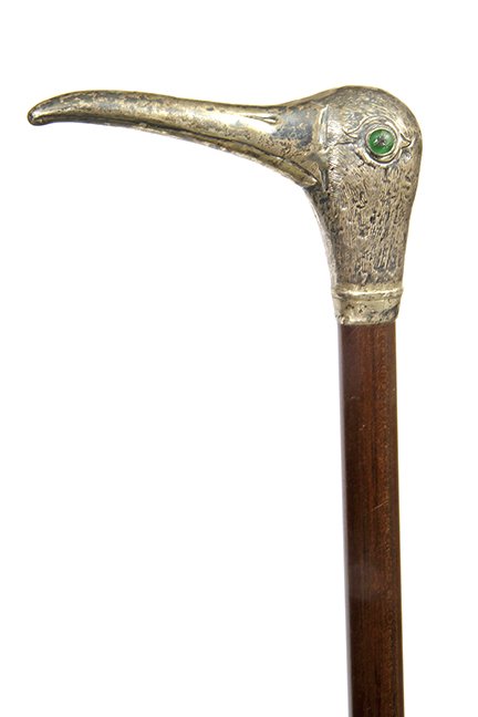 51. Silver Exotic Bird Cane Ca. 1920 A Cast And Hand