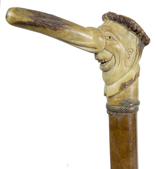 66. Anti-Semitic Stag Cane- Early 20th- A well carved