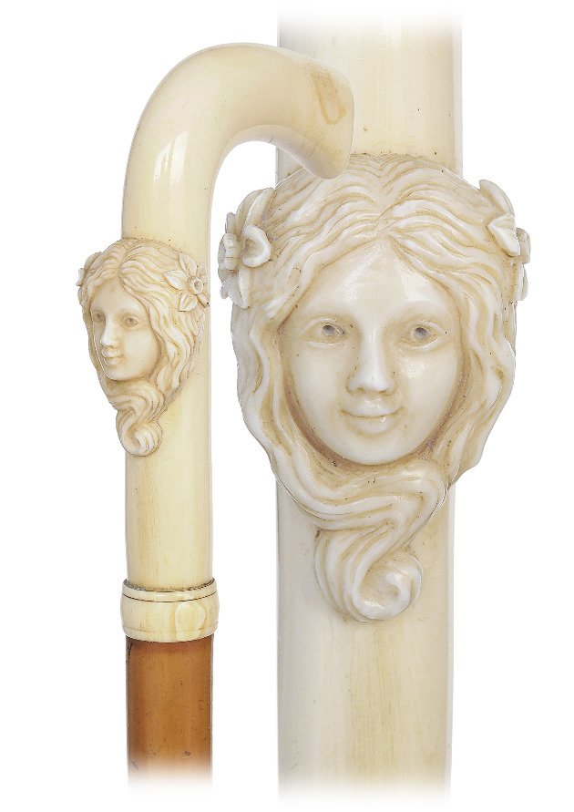 83. Art Nouveau Ivory Cane Ca. 1890 L Shaped Ivory