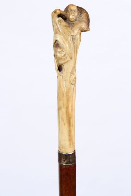 56. Japanese Monkey Cane- Ca. 1890- A carved stag