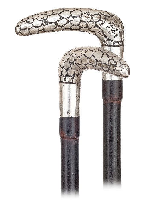 72. Silver Day Cane Ca. 1900 L Shaped Silver Handle