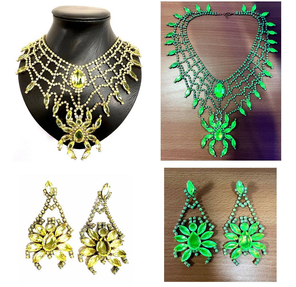 Jewelry Set Art Deco Vaseline Uranium Glass Vintage Necklace And Earrings Spider Auction