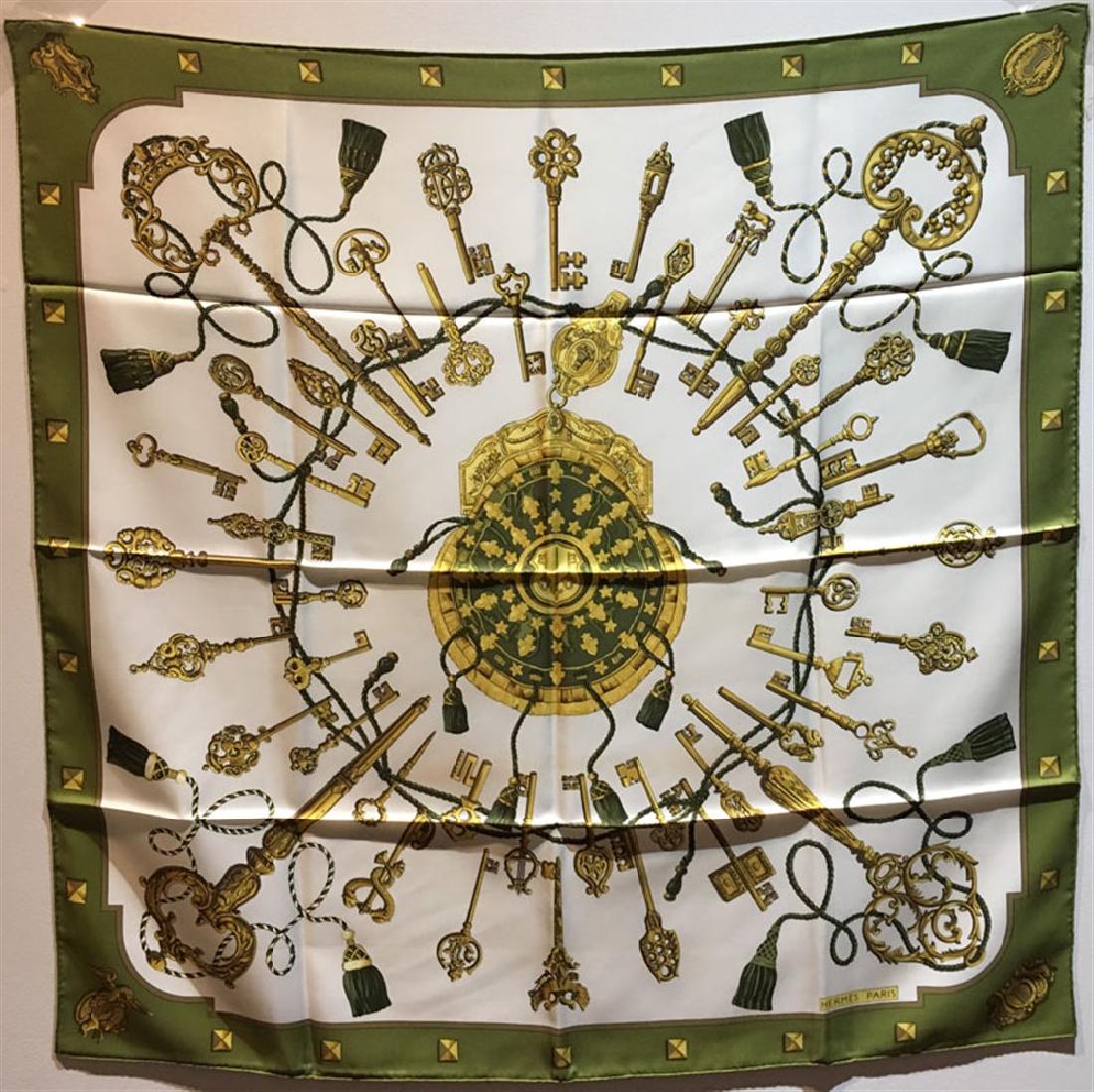 Hermes Vintage Les Cles Keys Silk Scarf in Chartreuse