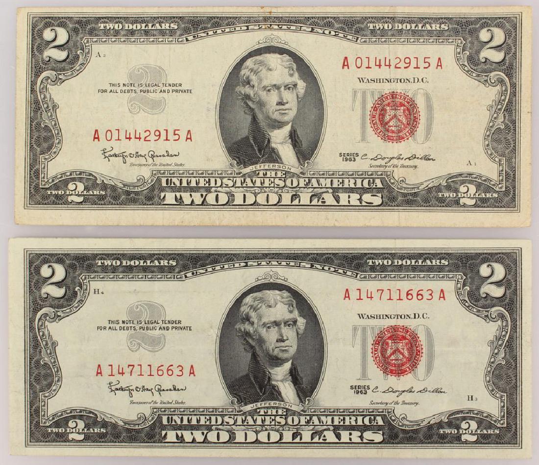 (2) Red Seal Two Dollar Bills 1963 Series