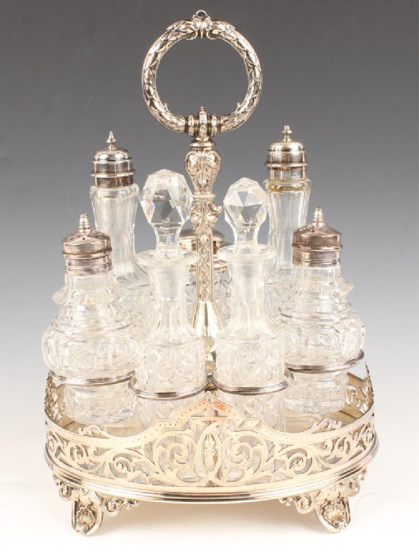7 Pc Silver Plate & Crystal Castor Set