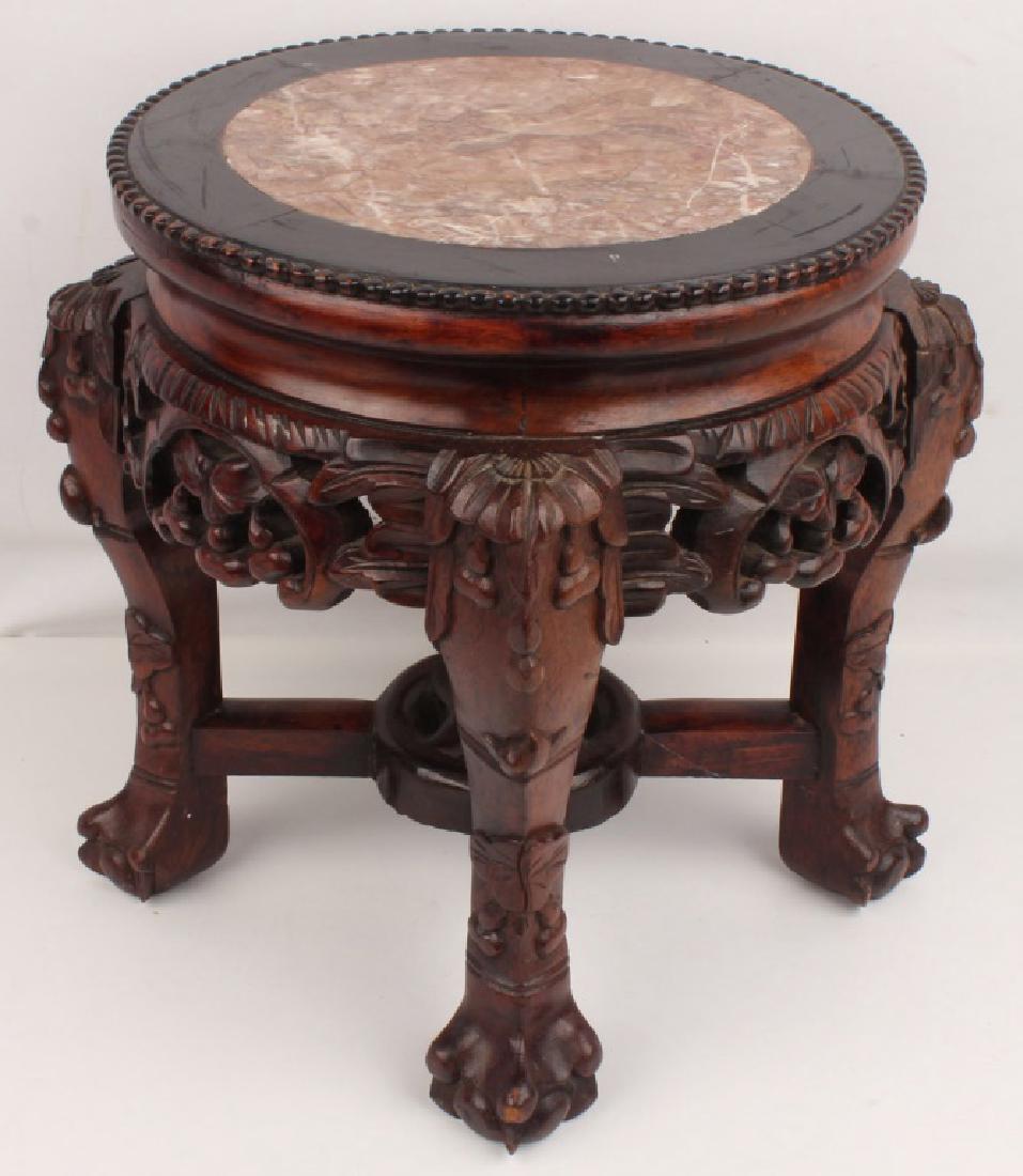 CARVED WOOD & MARBLE TOP STOOL