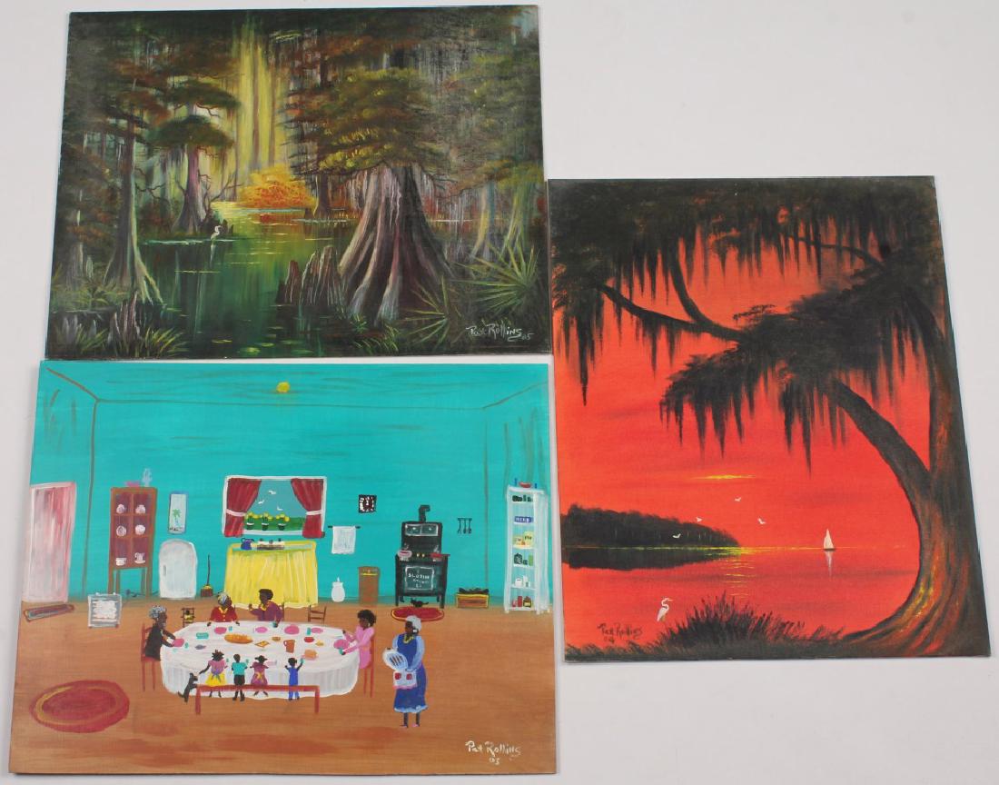 3 PAT ROLLINS OIL ON BOARD PAINTINGS