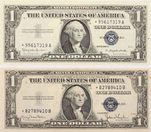 2 $1.00 Blue Seal Silver Certificate Star Notes
