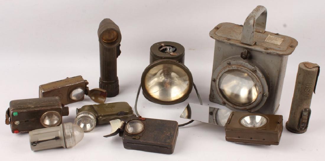 10 MOSTLY WWII MILITARY LANTERNS & FLASHLIGHTS