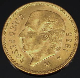 5 Peso Mexican 1955 M Gold Coin