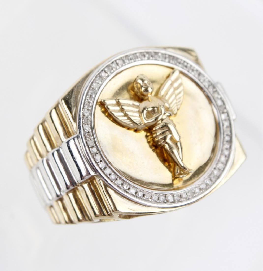 MENS 10K YELLOW GOLD DIAMOND ANGEL RING