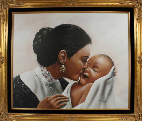 R. Woodrum Lithograph Mother And Baby