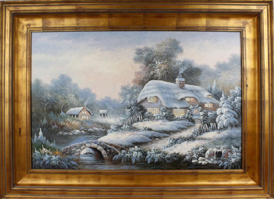 Rik Boren Oil Painting On Canvas Snowy Scene