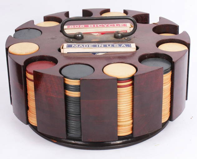 Vintage Revolving Clay Poker Chip Carousel & Cover