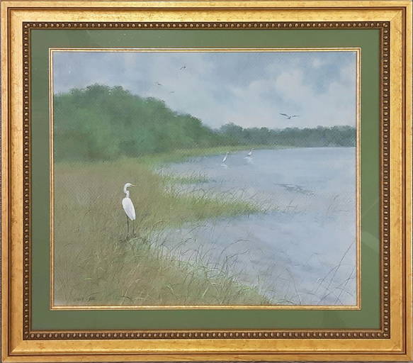 Lynne Libby Pastel Marsh Landscape With Egrets