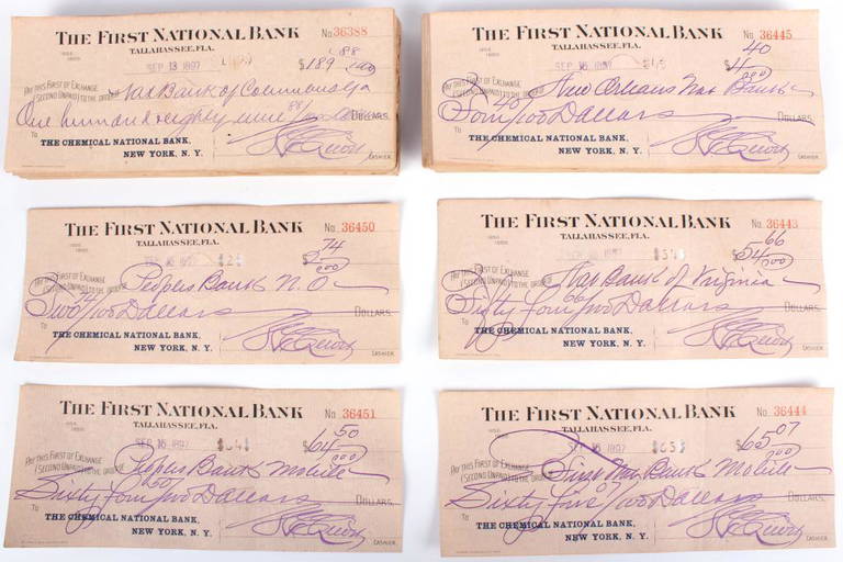 1897 Tallahassee First National Bank Checks