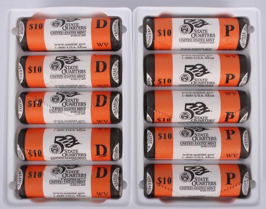 $100 Face Wv U.s Mint State Quarter Rolls