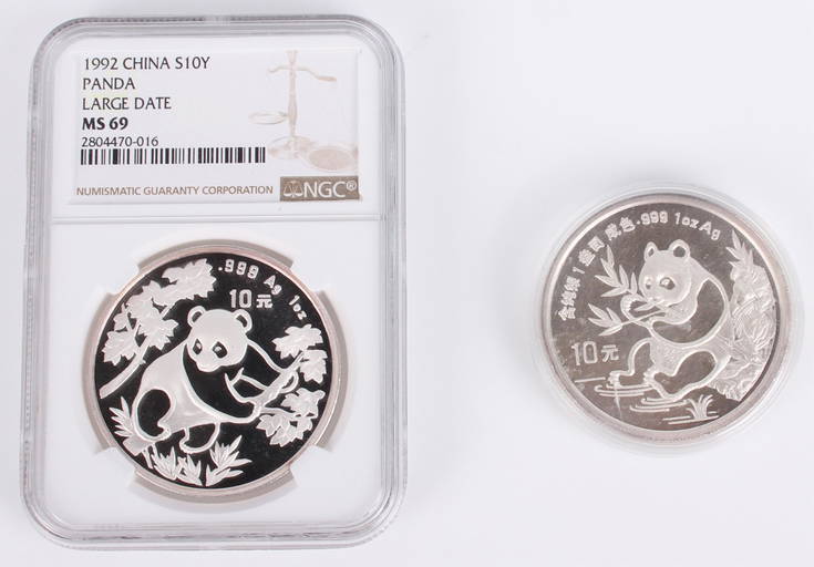 1991&1992 Ms69 China S10y Panda .999 Silver Coins