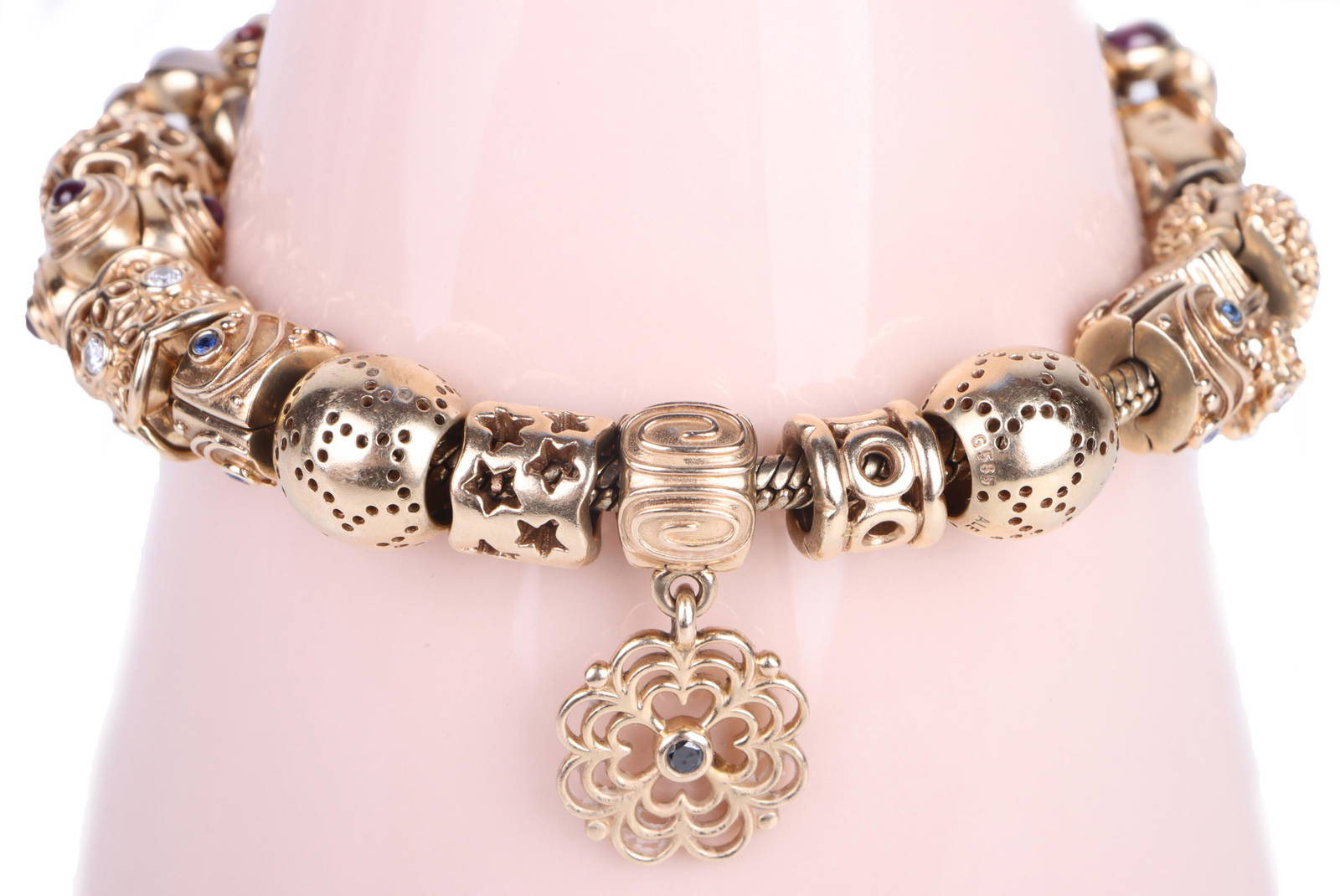 Pandora 14k Gold Charm Bracelet W/ 19 Charms Auction