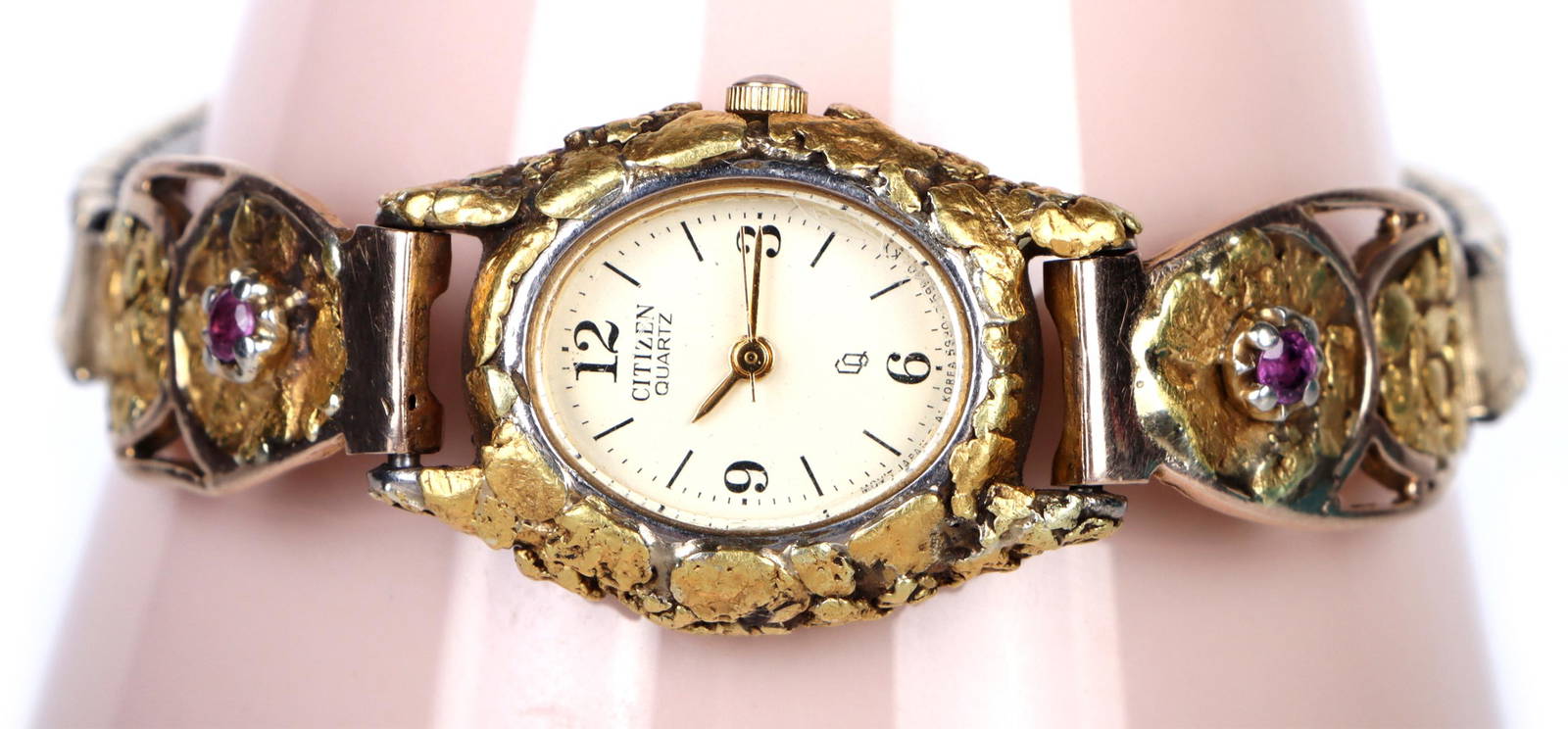 Citizen Quartz 10k Yellow Gold Ruby Ladies Watch Auction