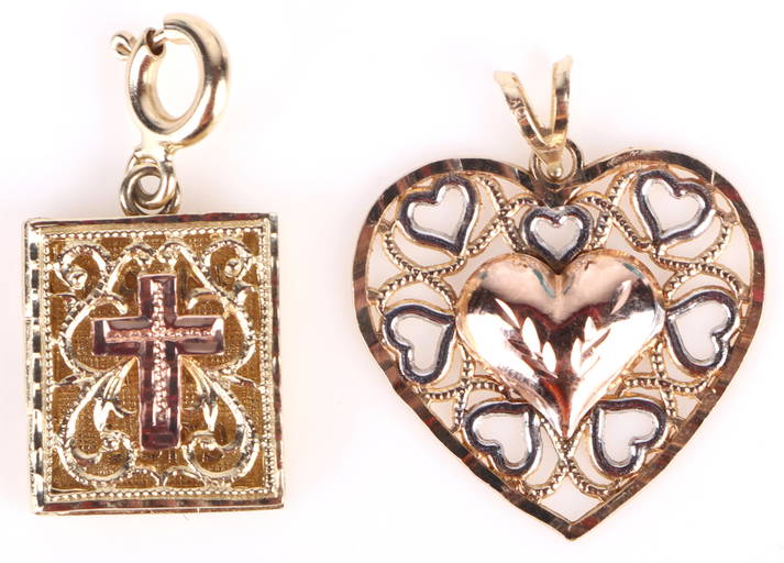 10k Yellow & Rose Gold Filigree Pendants