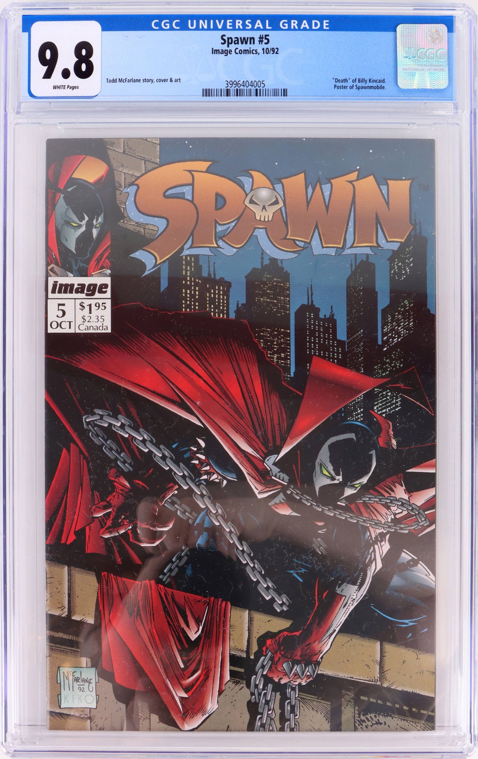 Spawn #5 Cgc 9.8 White Pages- Death Billy Kincaid Auction