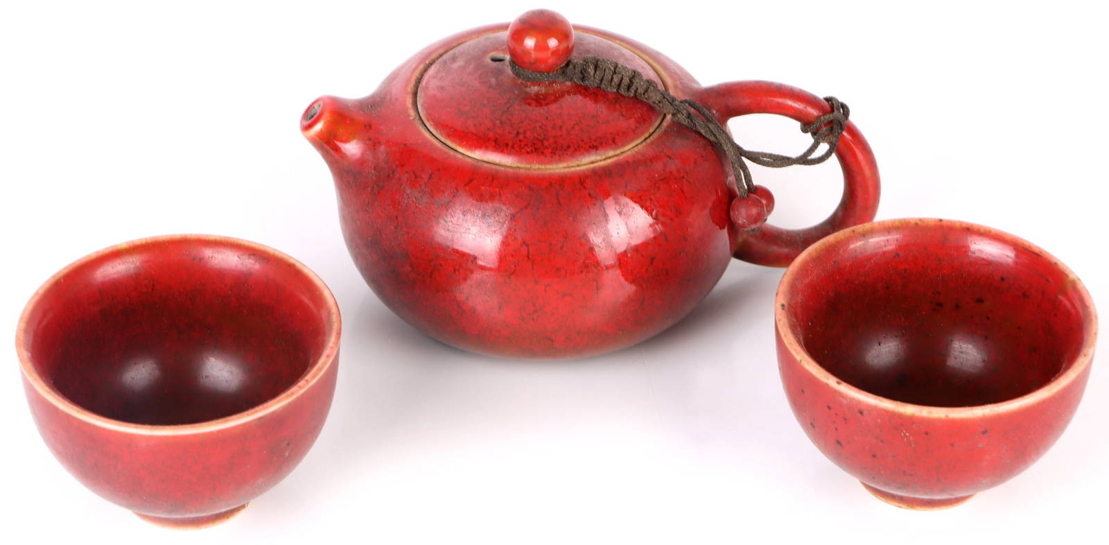 Chinese Red Flambe Porcelain Tea Set For Two Auction