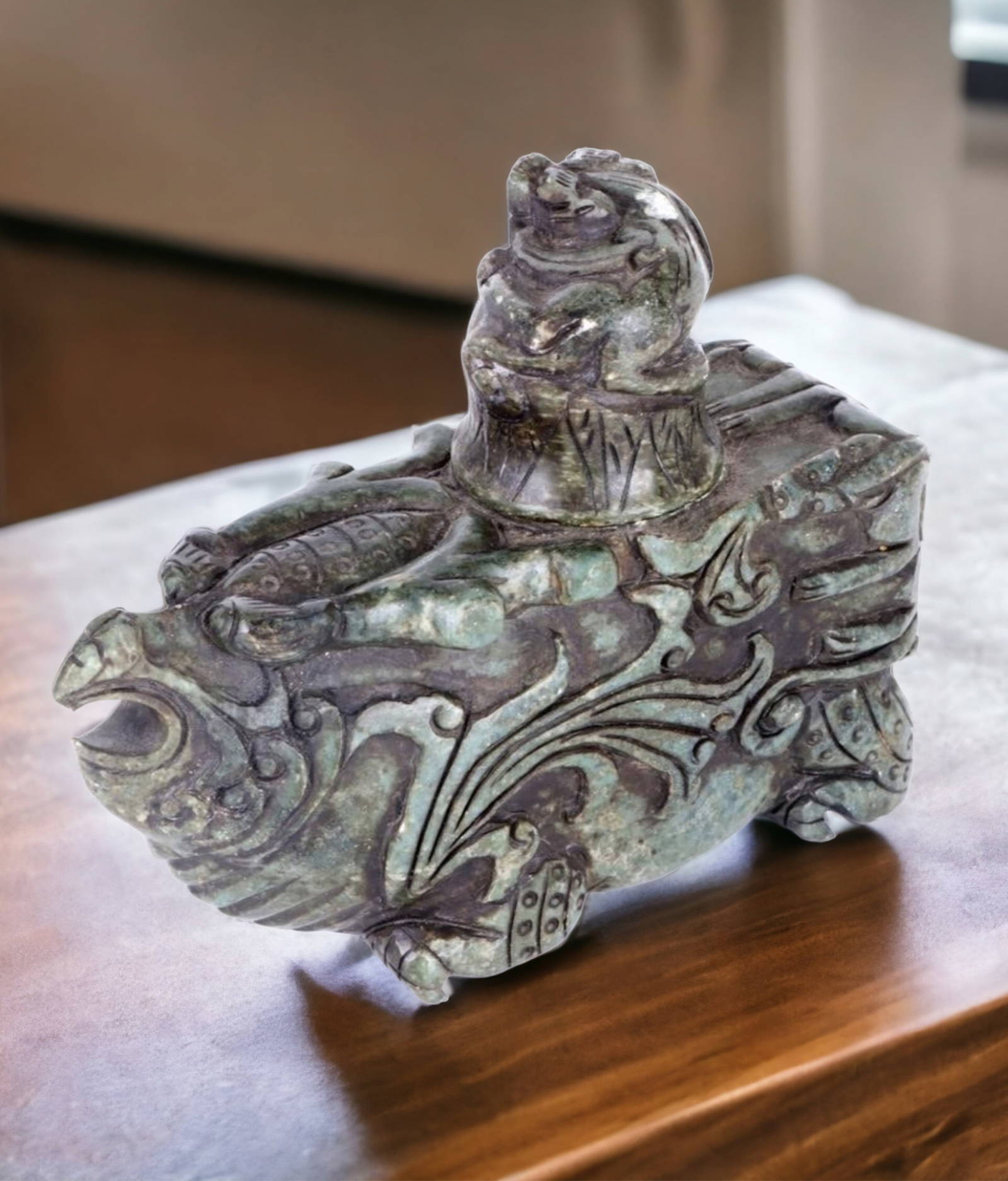 Green Jade Carved Dragon Ink Well With Lid Auction