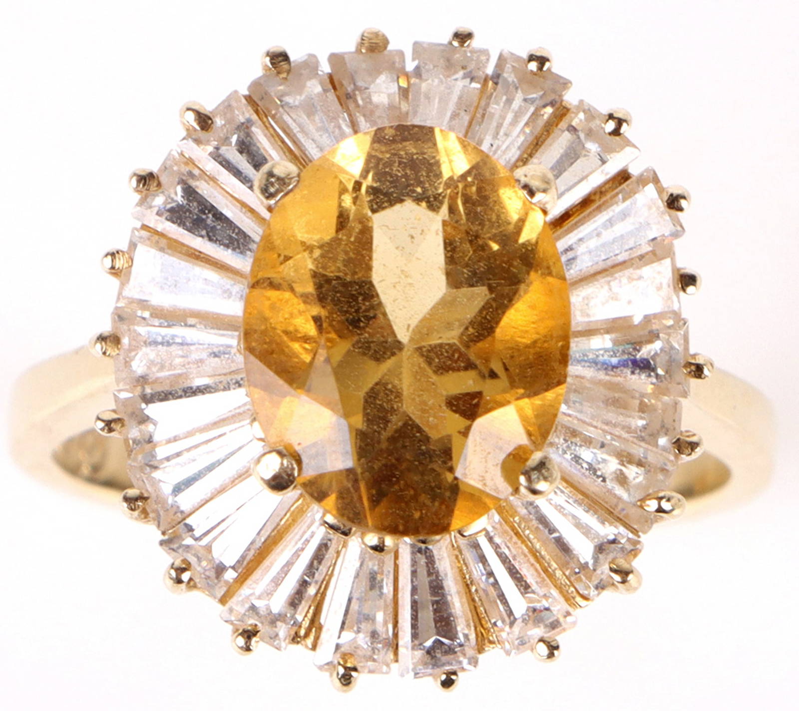 14k Yellow Gold Yellow Topaz & Cz Ladies Ring Auction