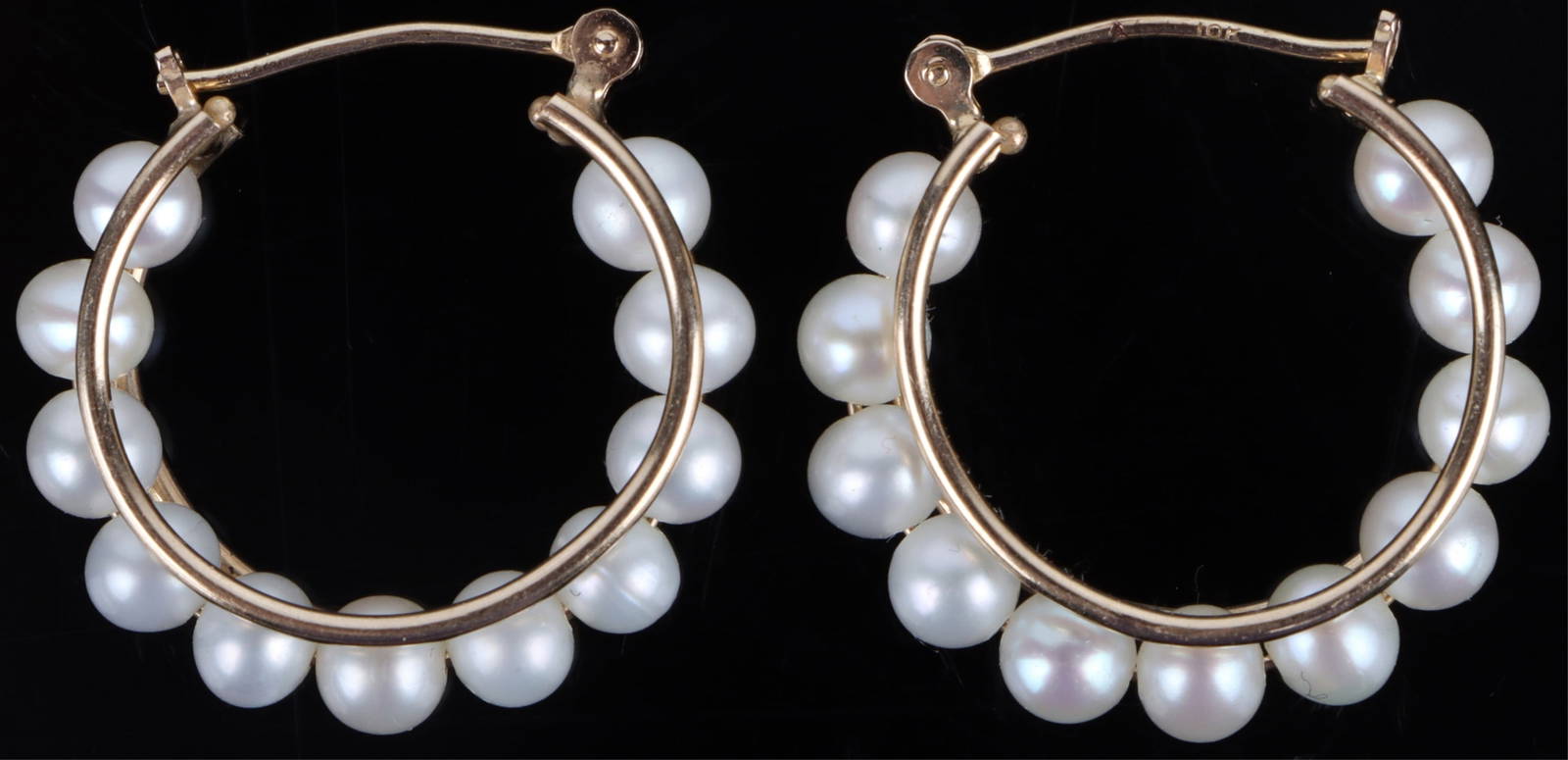 14k Yellow Gold Pearl Hoop Earrings Auction