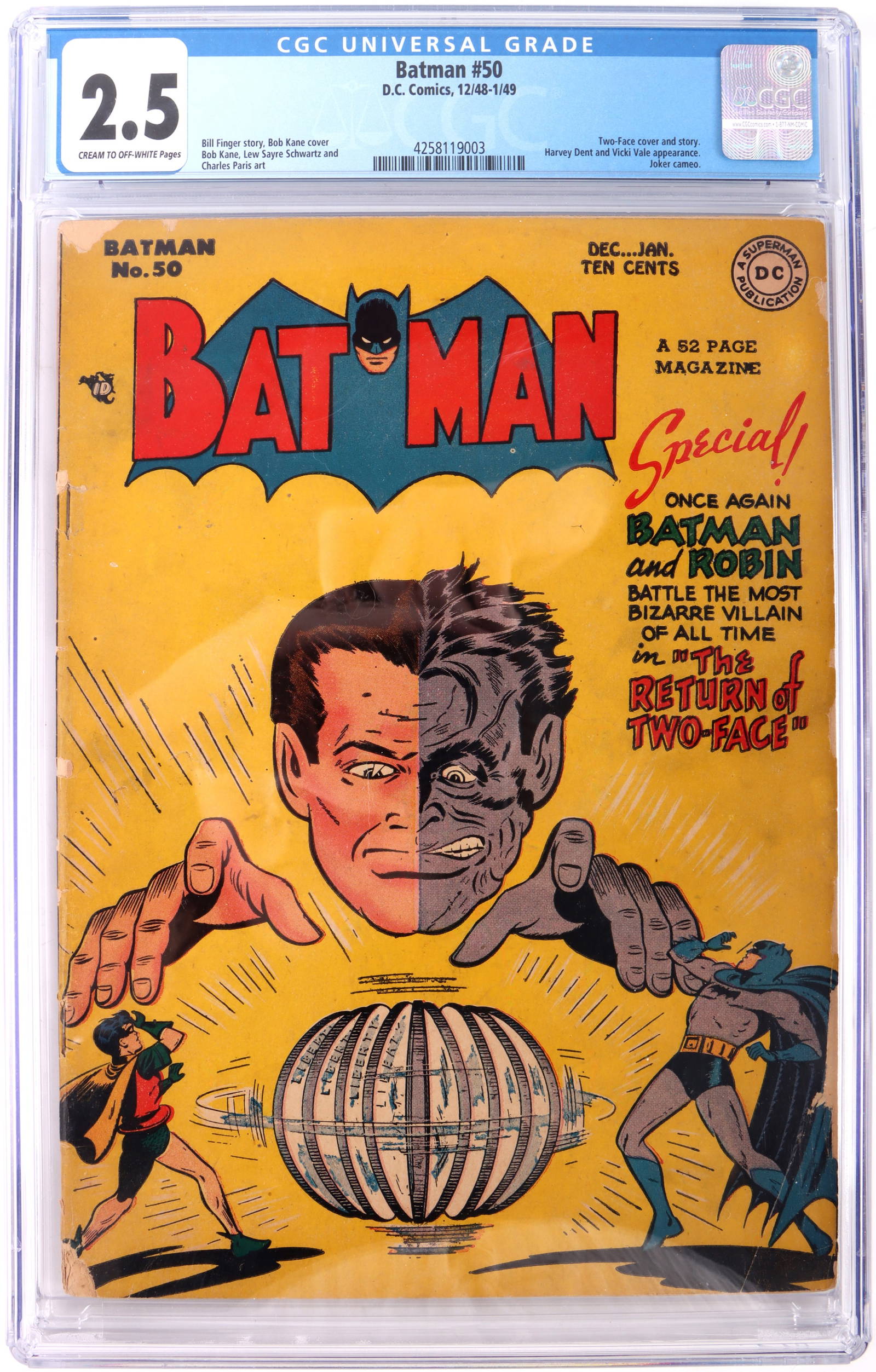 Batman #50 (1948)cgc 2.5 Two-face Cover/joker Cam. Auction