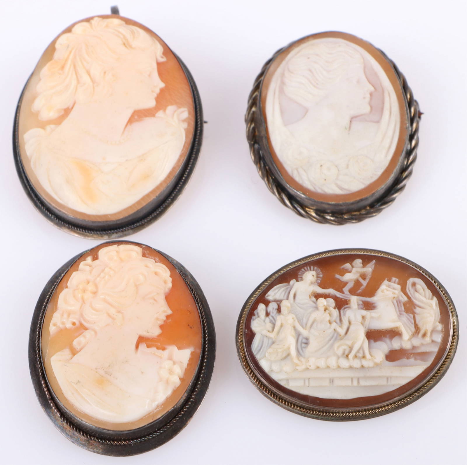 Vintage Sterling Silver Cameo Ladies Brooches Auction