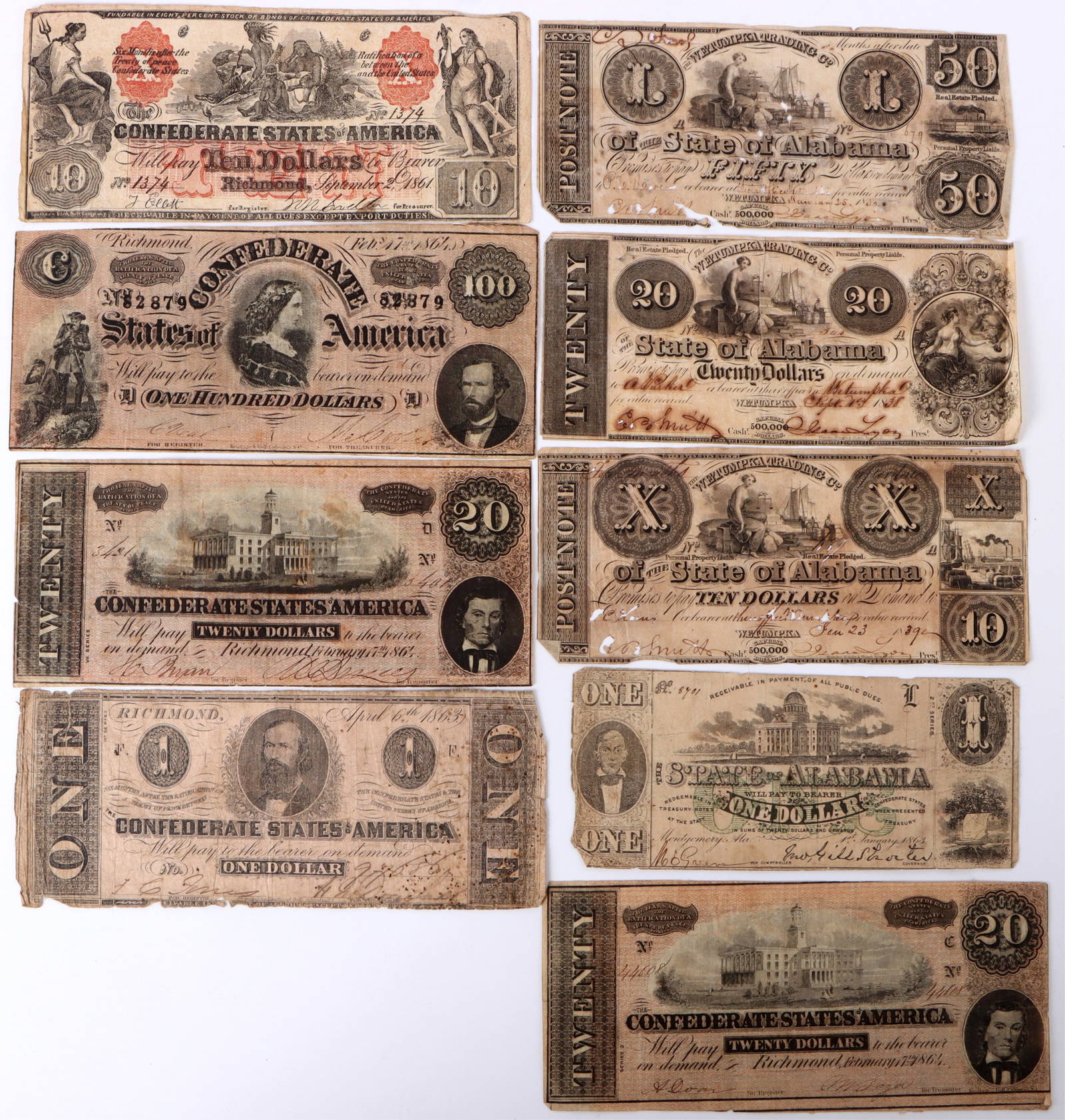 Confederate Currency Promissory Notes - (9) Auction
