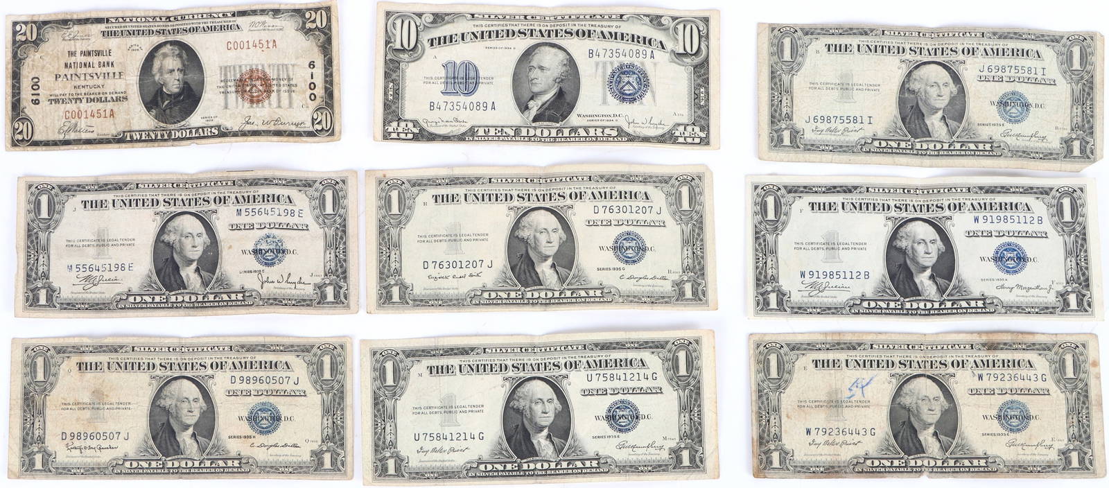 Assorted Vintage U.s. Banknotes Some W/ Errors-(9) Auction