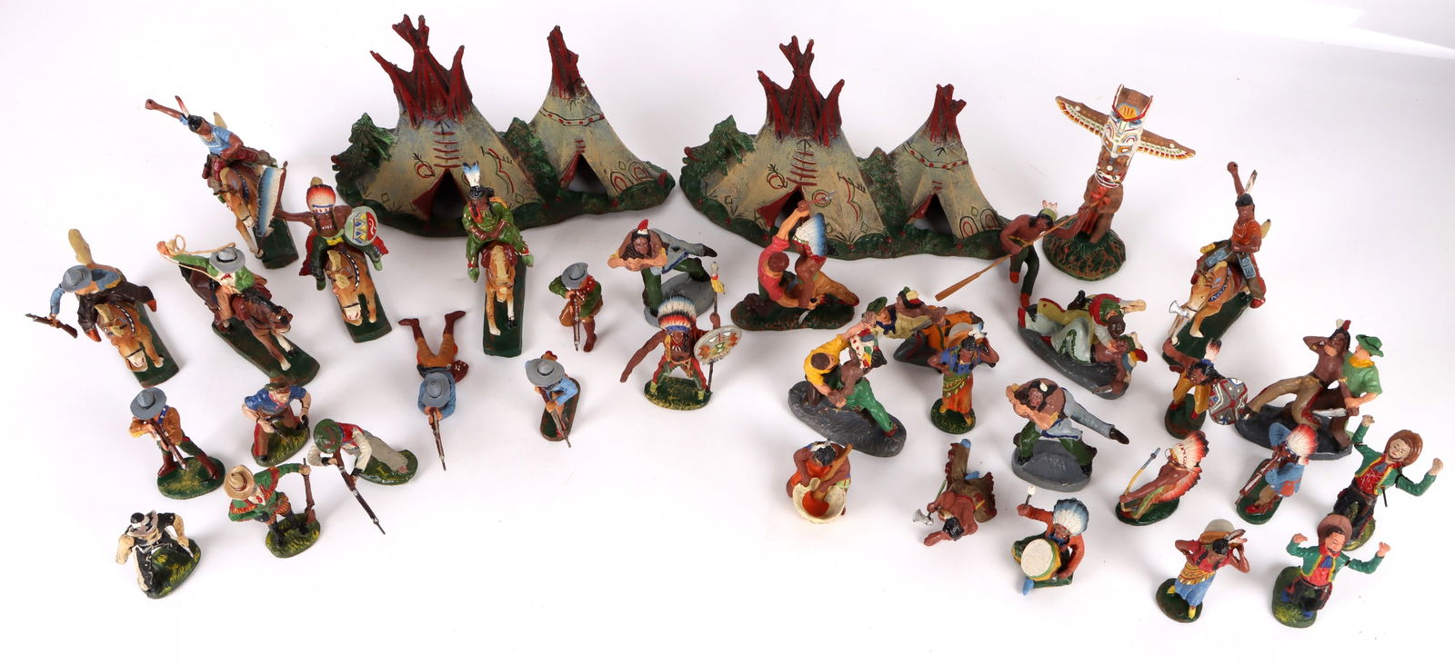 Elastolin Cowboy & Indian Toy Set Lot Of 42 Auction