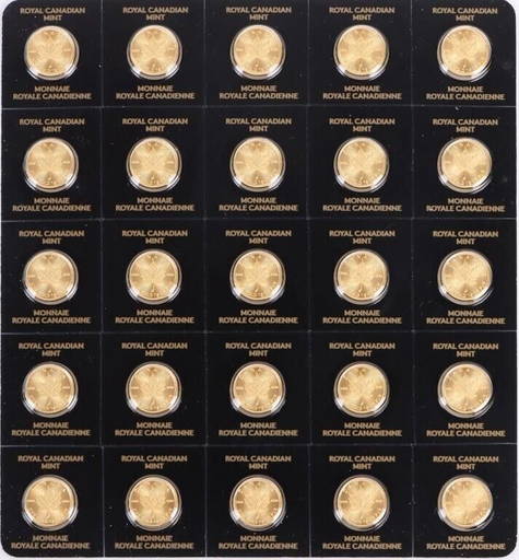 .9999 Fine Canadian Maplegram25 Mini Gold Coins
